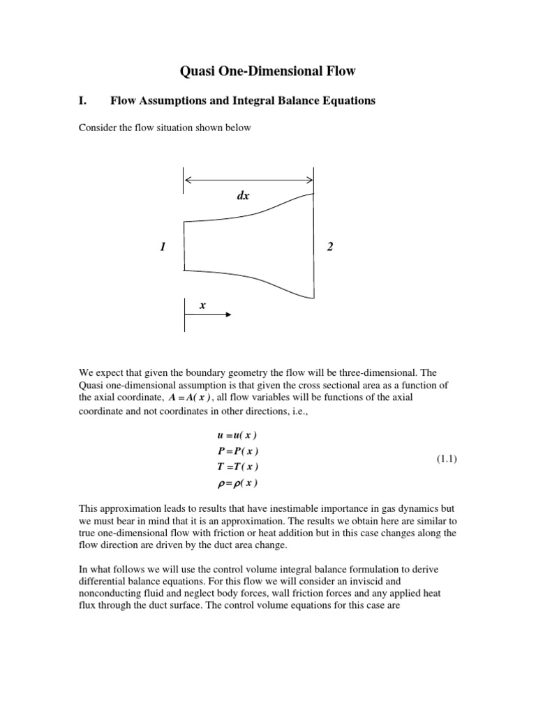 Quasi One Dimensional Flow Pdf Mach Number Fluid Dynamics