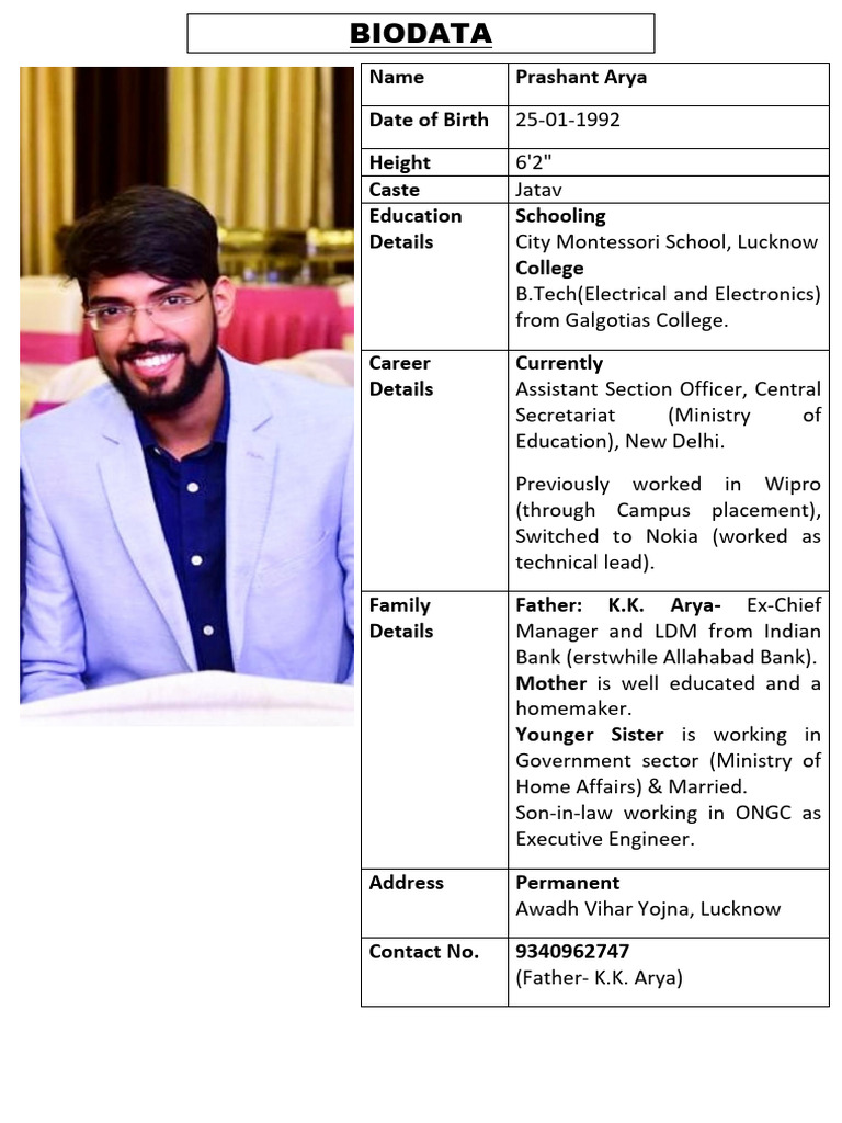 Prashant Arya Biodata-1 | PDF