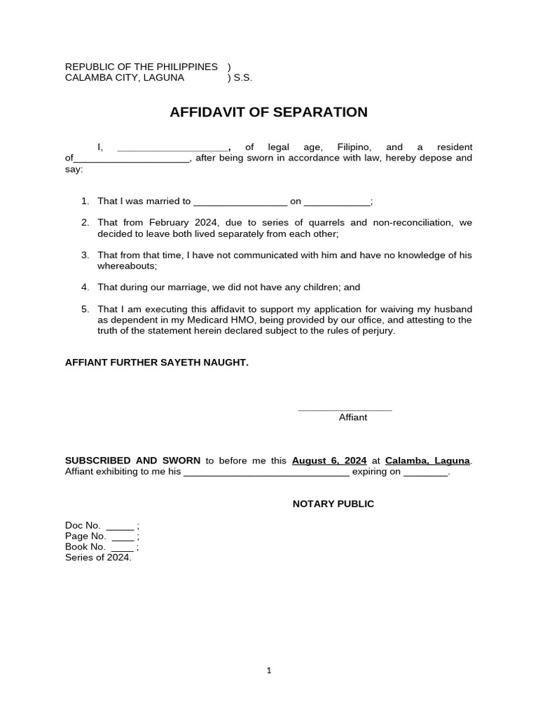 Affidavit of Separation | PDF
