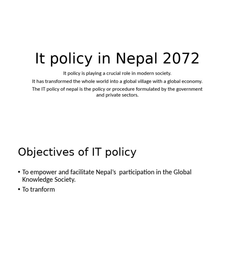 It Policy in Nepal 2072 | PDF