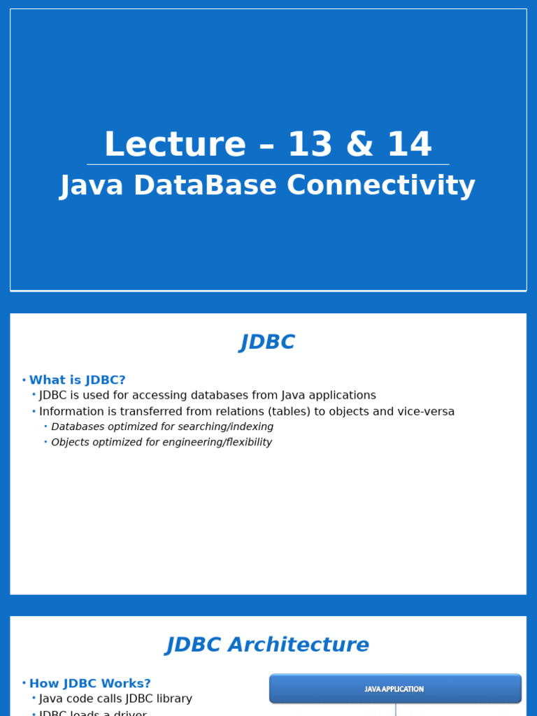 AOOP - Lecture 13 14 - Java DataBase Connectivity | PDF