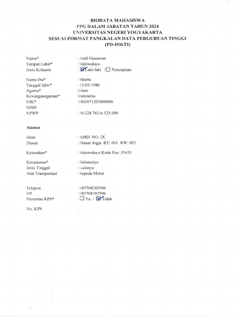Biodata Andi Gunawan | PDF
