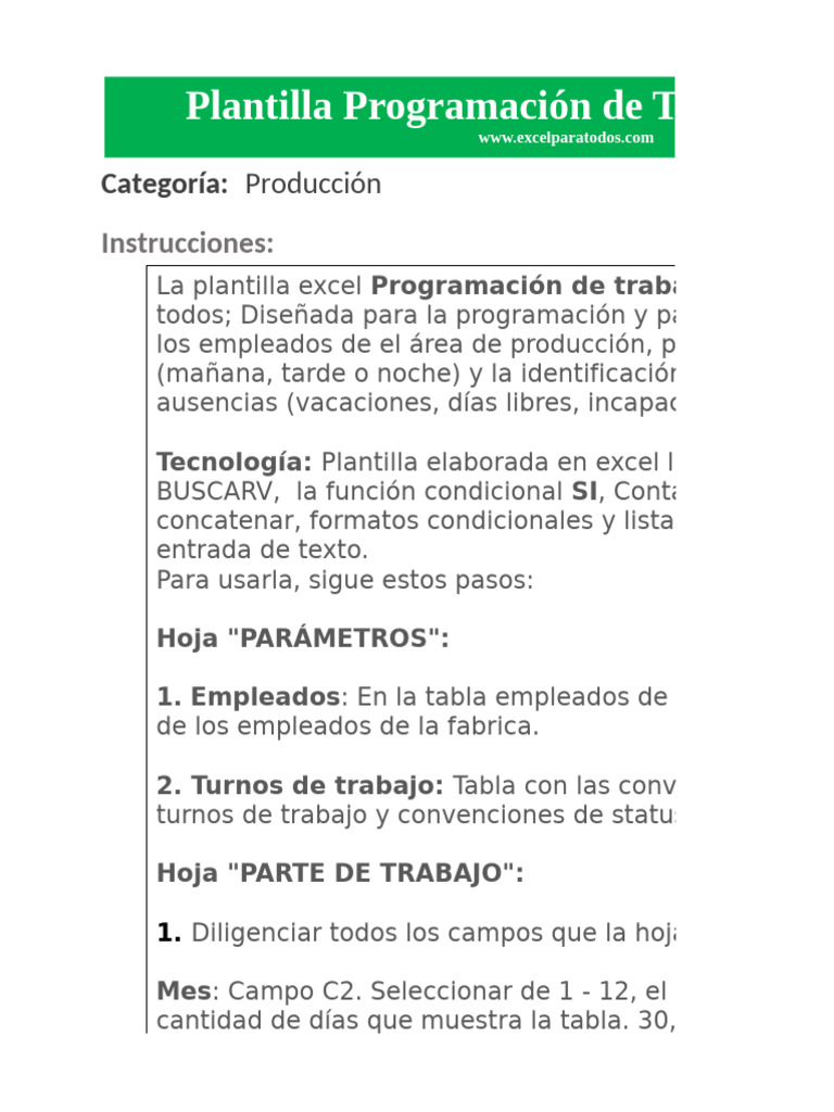 7. Plantilla Parte Programaciขn de Turnos | PDF