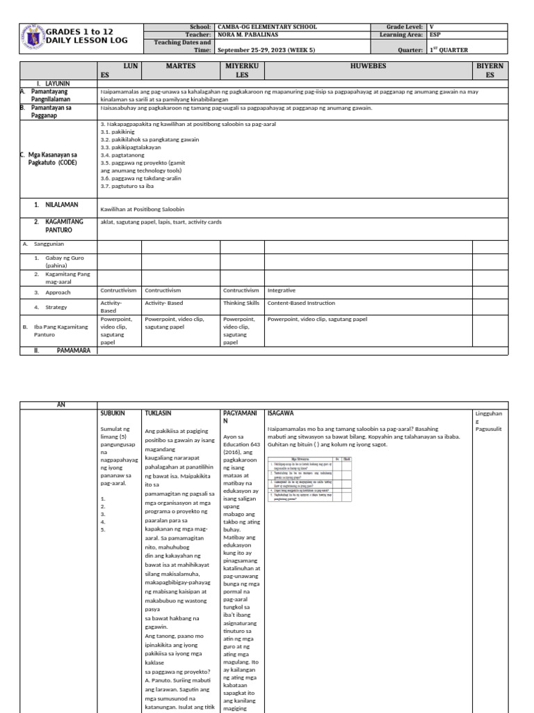 DLL - Esp 5 - Q1 - W4 | PDF