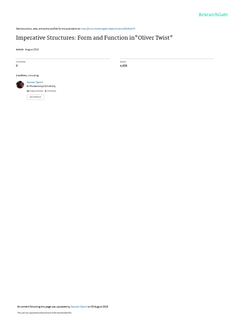 Imperative Structures - Form and Function in Oliver Twist | PDF