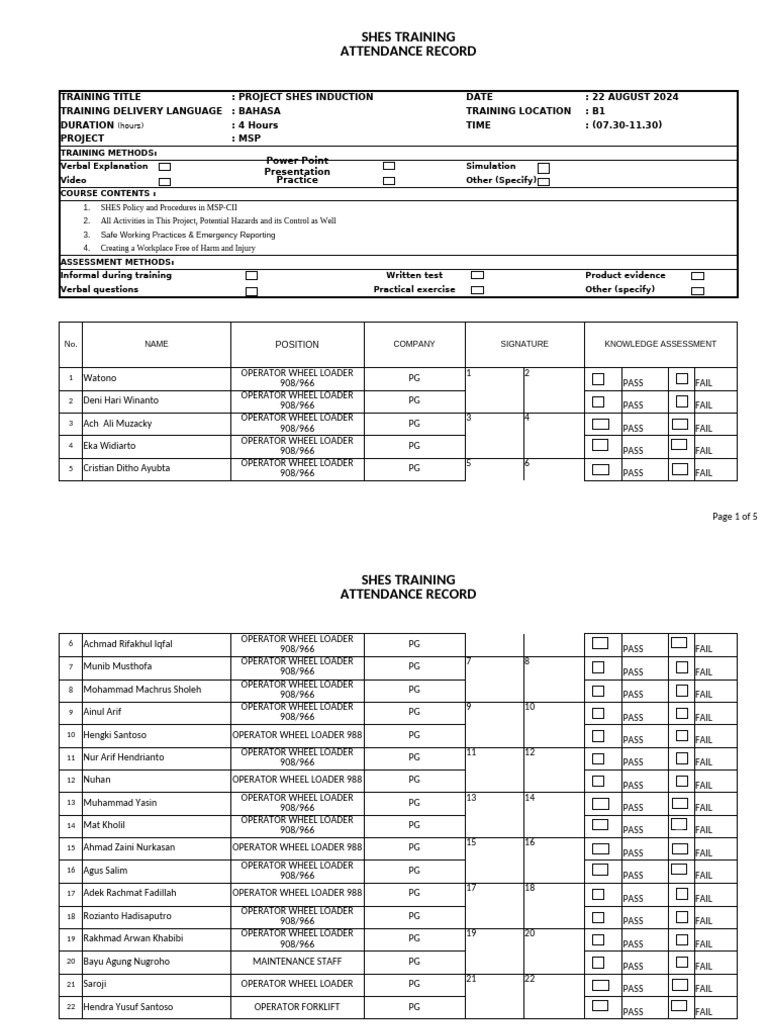 Attendance List Induction 22 August 2024 (07.30-11.30) A3 | PDF