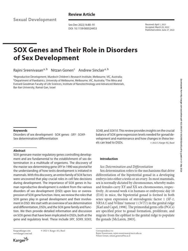 Sreenivasan (2022) SOX Genes and Their Role in Disorders of Sex Development | PDF