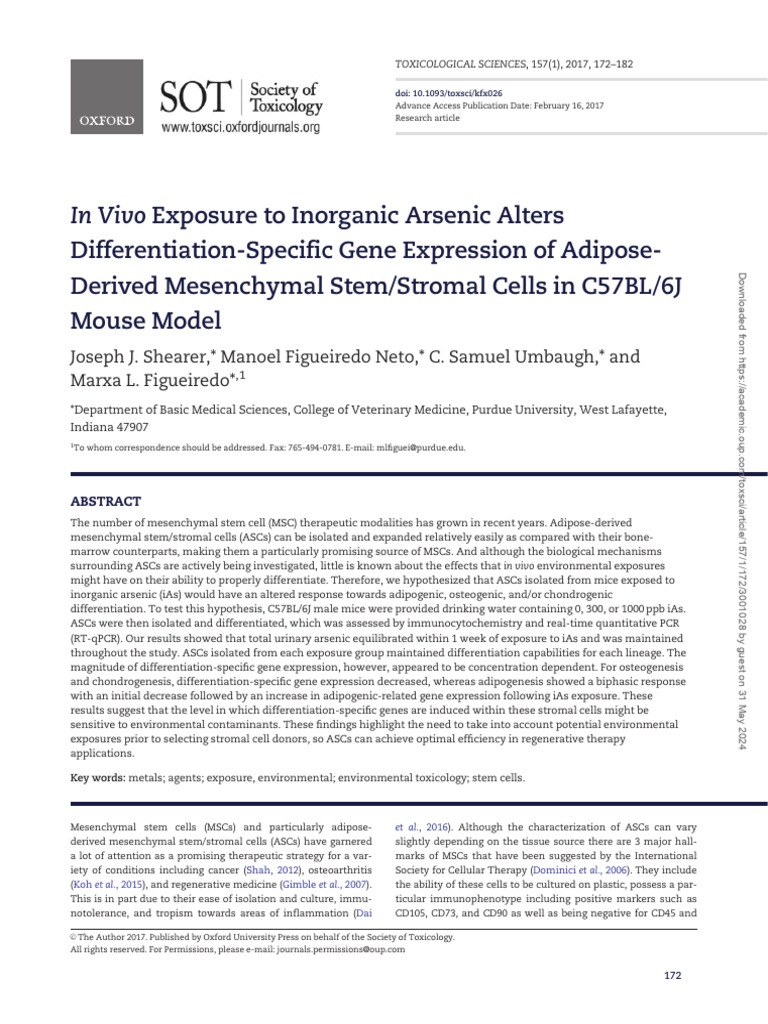 Shearer (2017) In vivo exposure to inorganic Arsenic Alters ...
