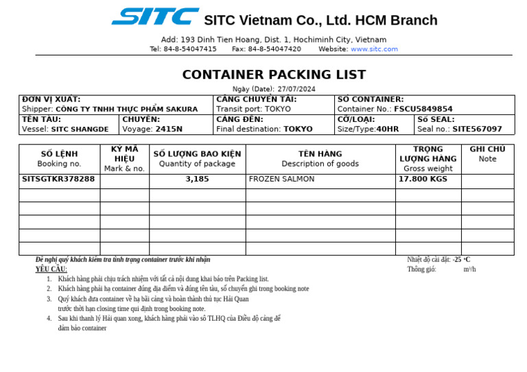 Packing List - SITC | PDF