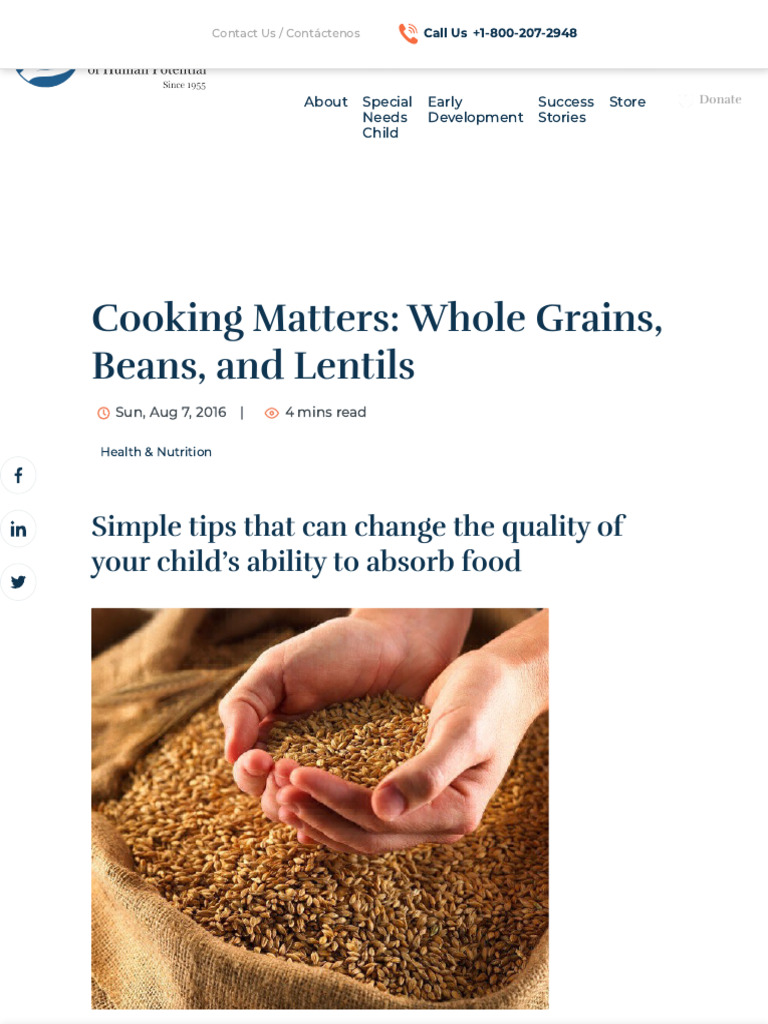Cooking Matters - Whole Grains, Beans, and Lentils - IAHP | PDF