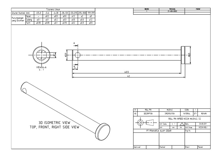 Roll Pin Infeed Nissin Dia. 6,5x42 SS (Rev.1) | PDF