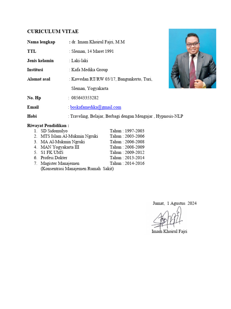 CV DR Imam Khoirul Fajri MM SUNAT | PDF | Career & Growth