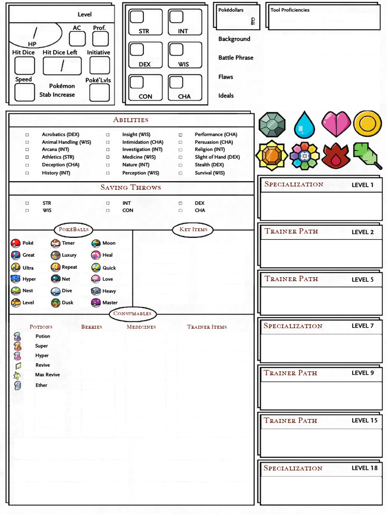 Pokemon Character Sheet | PDF