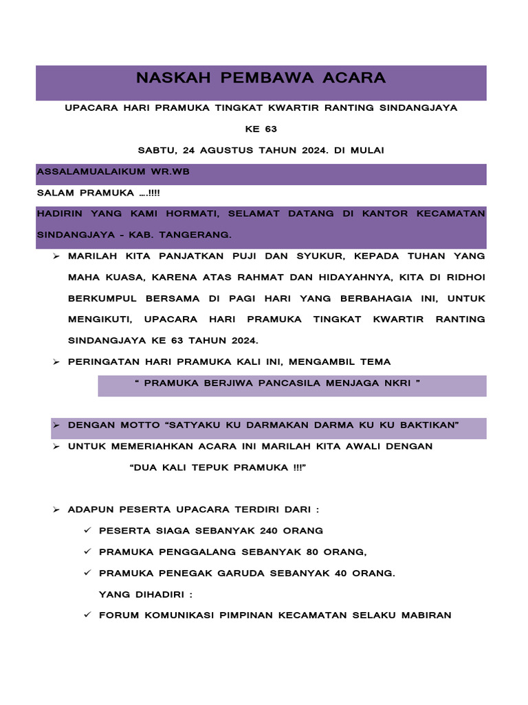 Naskah Pembawa Acara Hut Pramuka | PDF