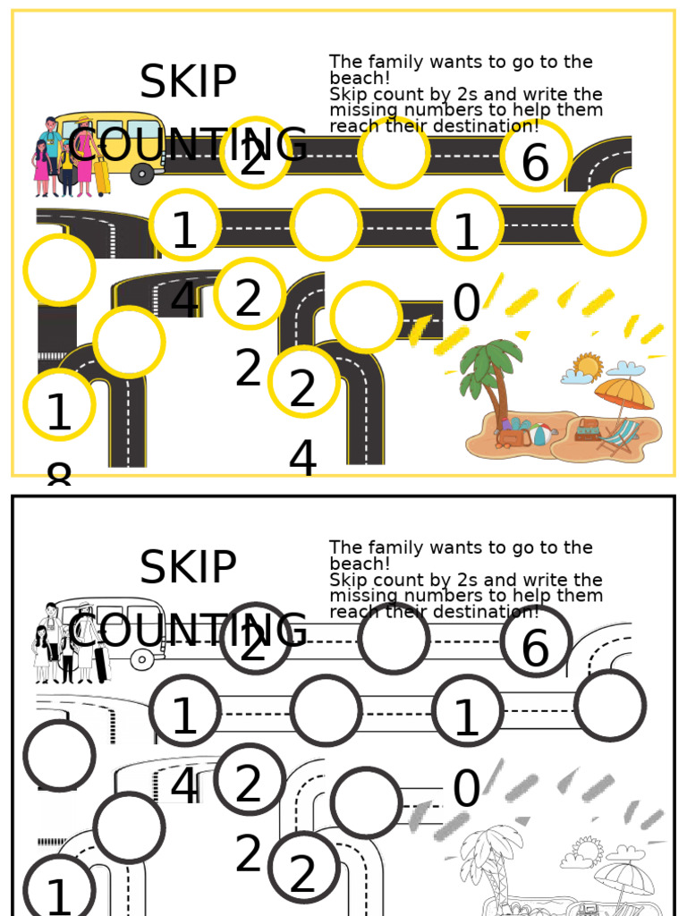 Beach Skip Counting by 2s Math Worksheet | PDF