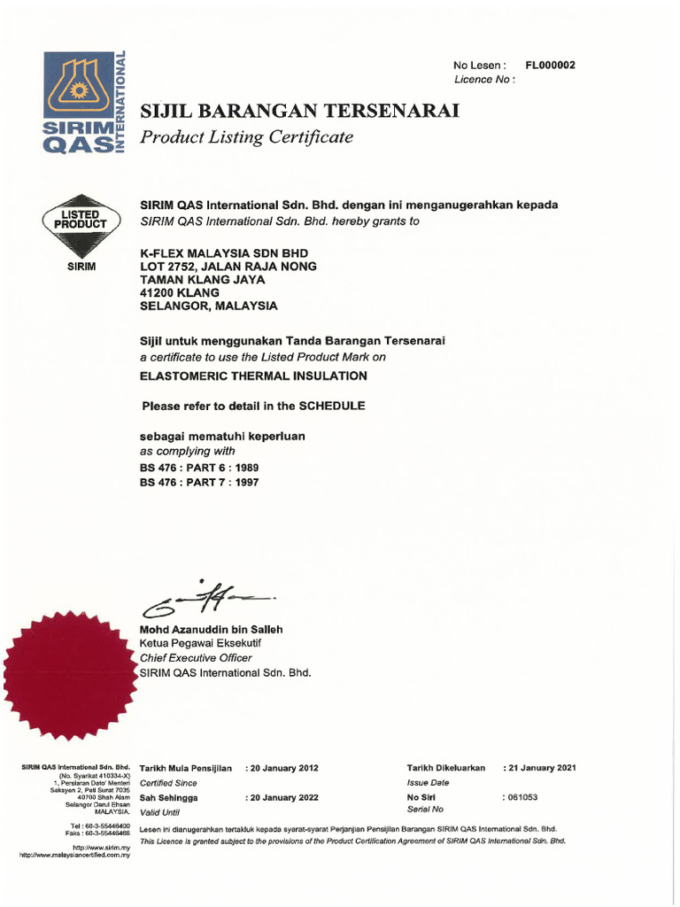 K-FLEX-EC-SIRIM-2021 | PDF