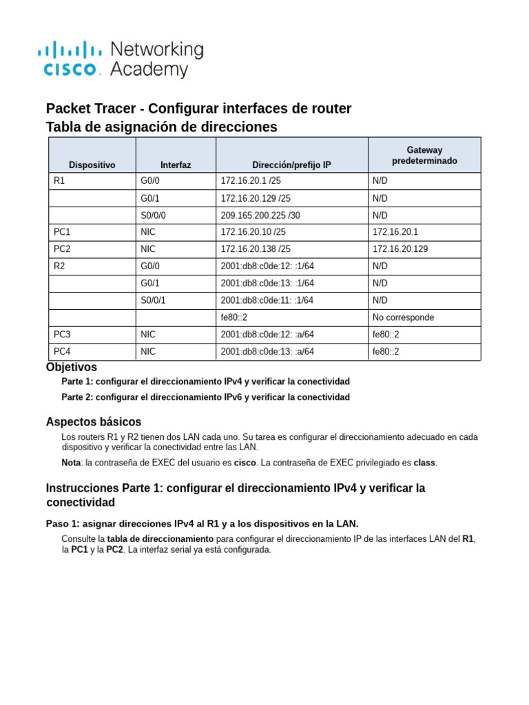 1.4.7 Packet Tracer - Configure Router | PDF | I Pv6 | Internet Protocols