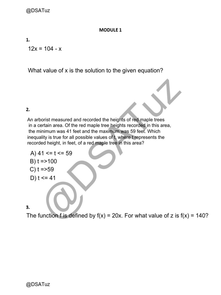 Dsat Real Exam (Only Math) @dsatuz | PDF