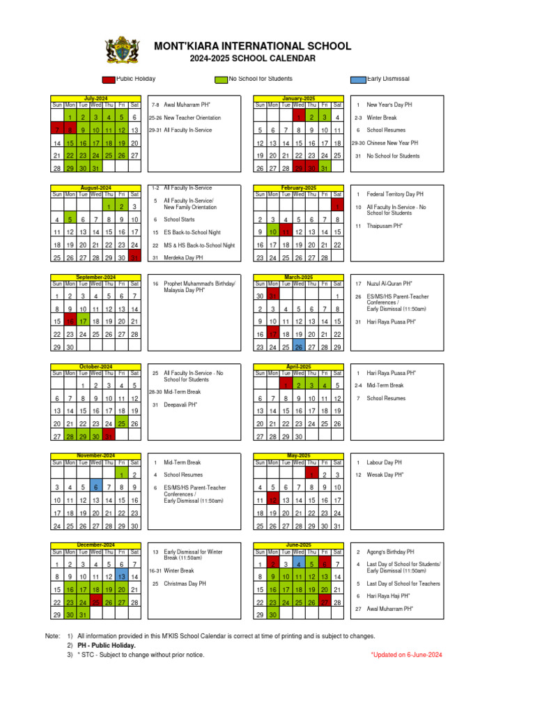 2024 2025 M'KIS School Calendar at A Glance | PDF