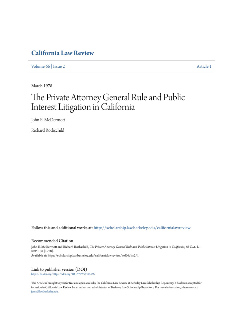 The Private Attorney General Rule and Public Interest Litigation | PDF