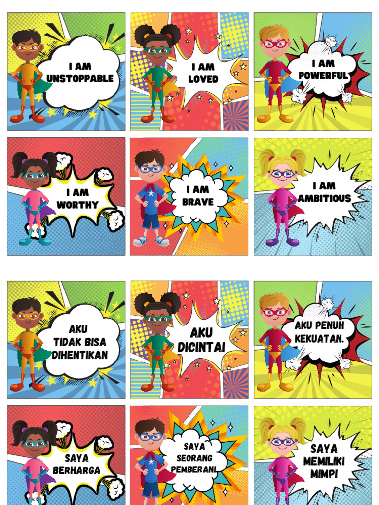 Superhero Positive Affirmation Feedback Flashcards | PDF