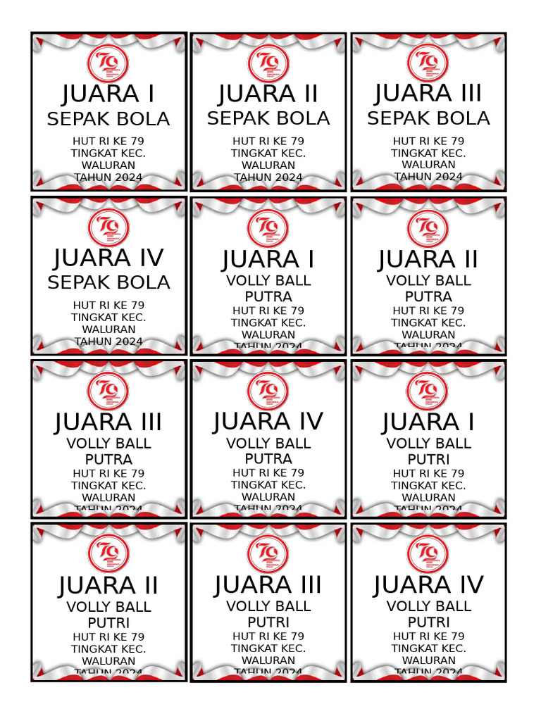 Lebel Piala HUT RI 79 | PDF | Olahraga & Rekreasi