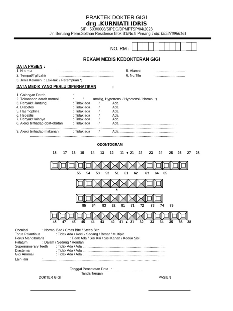 Form Rekam Medik Gigi | PDF