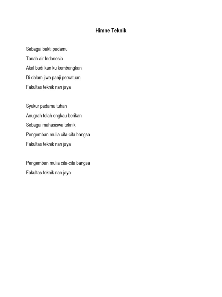 Himne Teknik, Mars Teknik, Teknik Rap (Lirik) | PDF