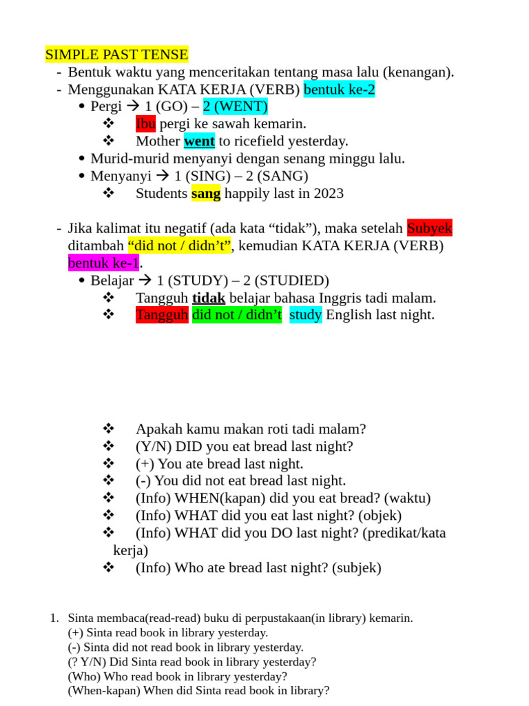 Penjelasan SIMPLE PAST TENSE | PDF
