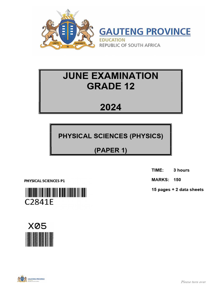Grade 12 Physical Sciences Paper 1 Exam | PDF | Force | Mass