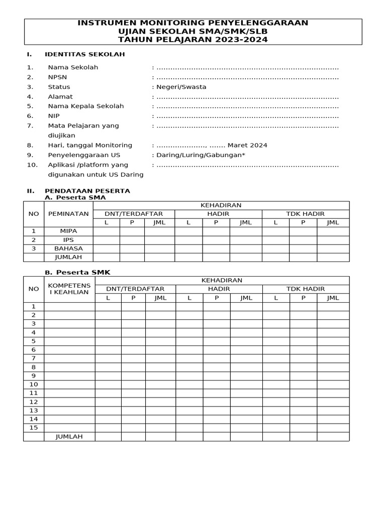 Instrumen Monev US 2023 - 2024 | PDF