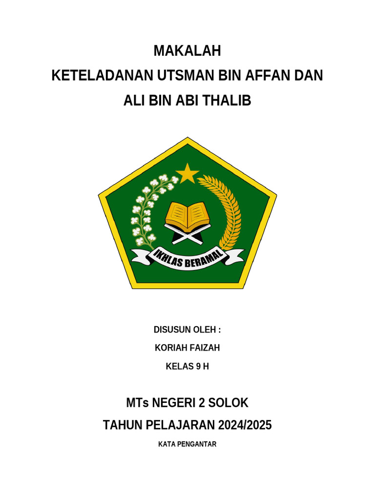 Makalah Keteladanan Ali Bin Abi Thalib Dan Utsman Bin Affan | PDF
