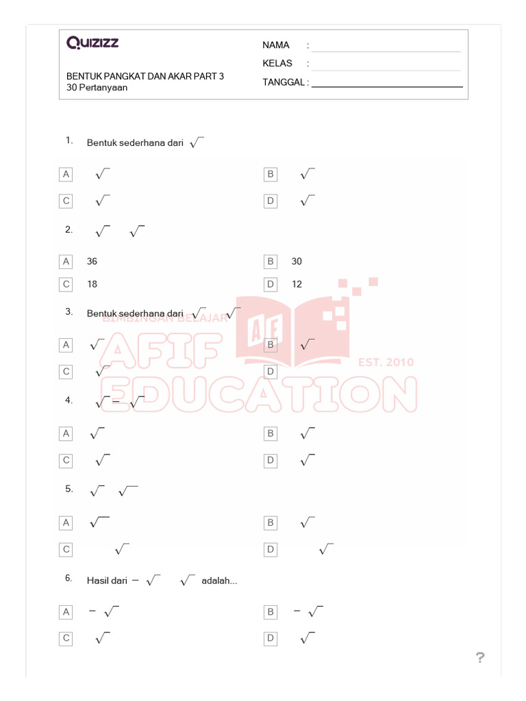 Bentuk Pangkat Dan Akar Part 3 | PDF