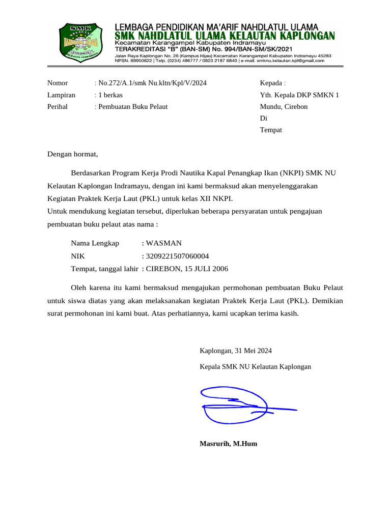 Surat Pengantar Buku Pelaut | PDF