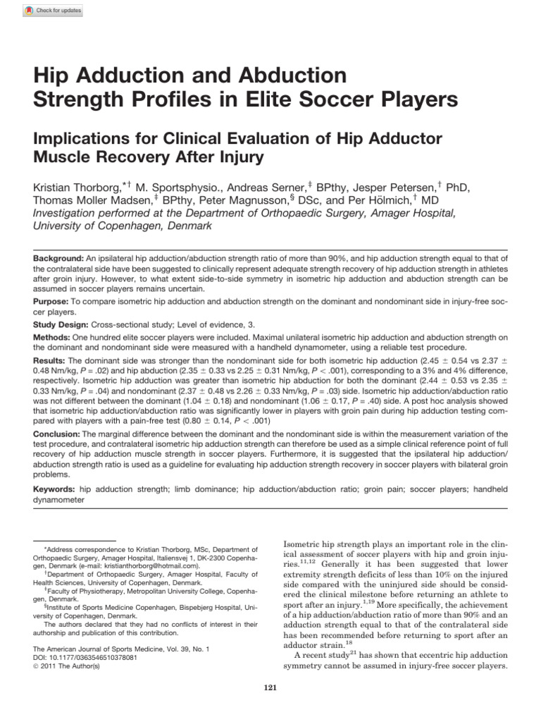 Thorborg Et Al 2010 Hip Adduction and Abduction Strength Profiles in ...