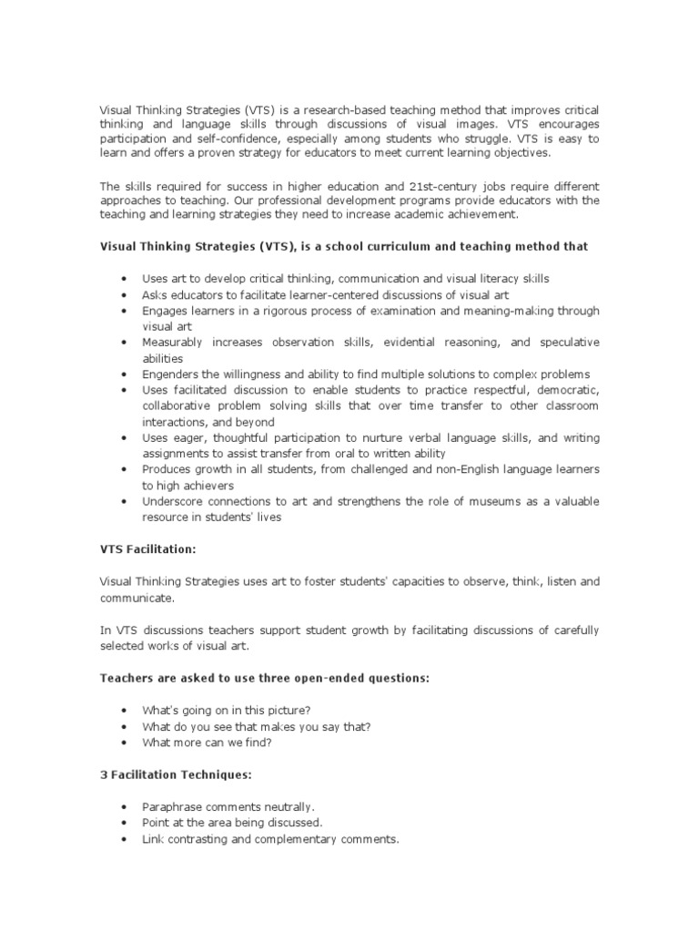 Visual Thinking Strategies | PDF | Teaching Method | Critical Thinking