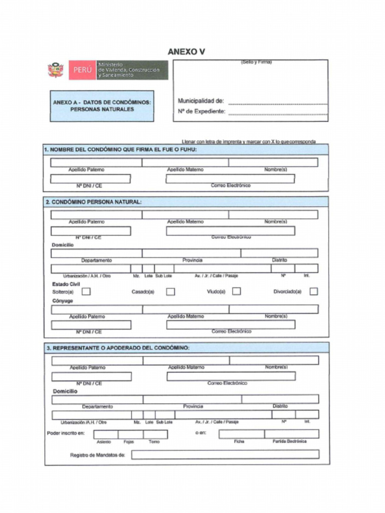 Anexo V - Formulario - Anexo A - Datos de Condominios - Personas Naturales | PDF