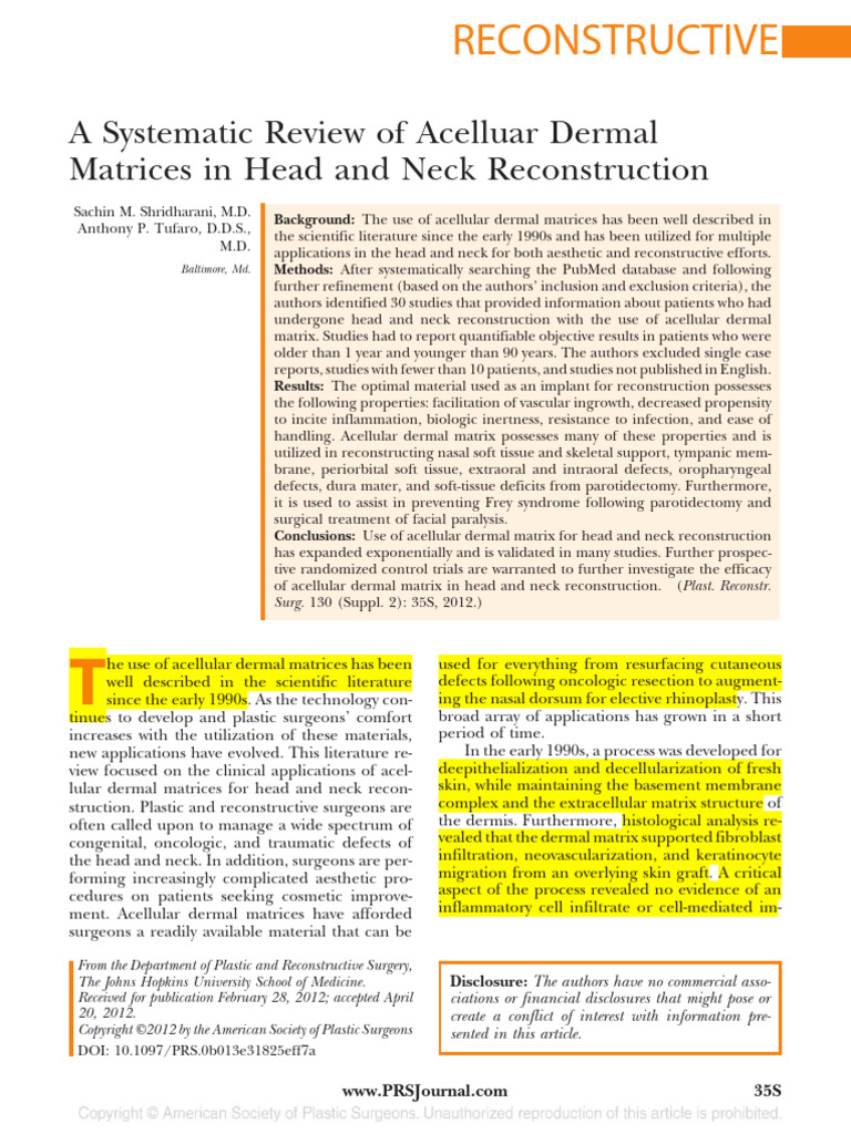 A Systematic Review of Acelluar Dermal Matrices in Head and Neck ...