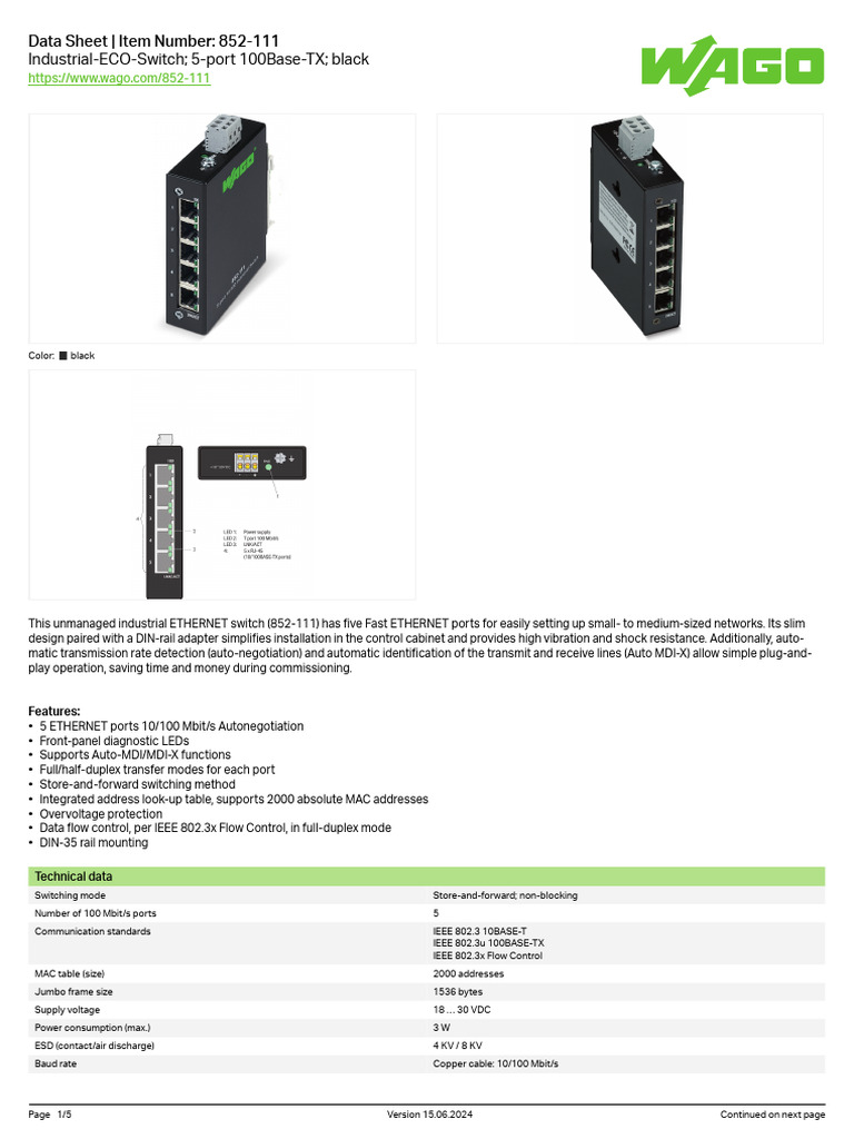 WAGO - Ethernet Switch - Datasheet | PDF