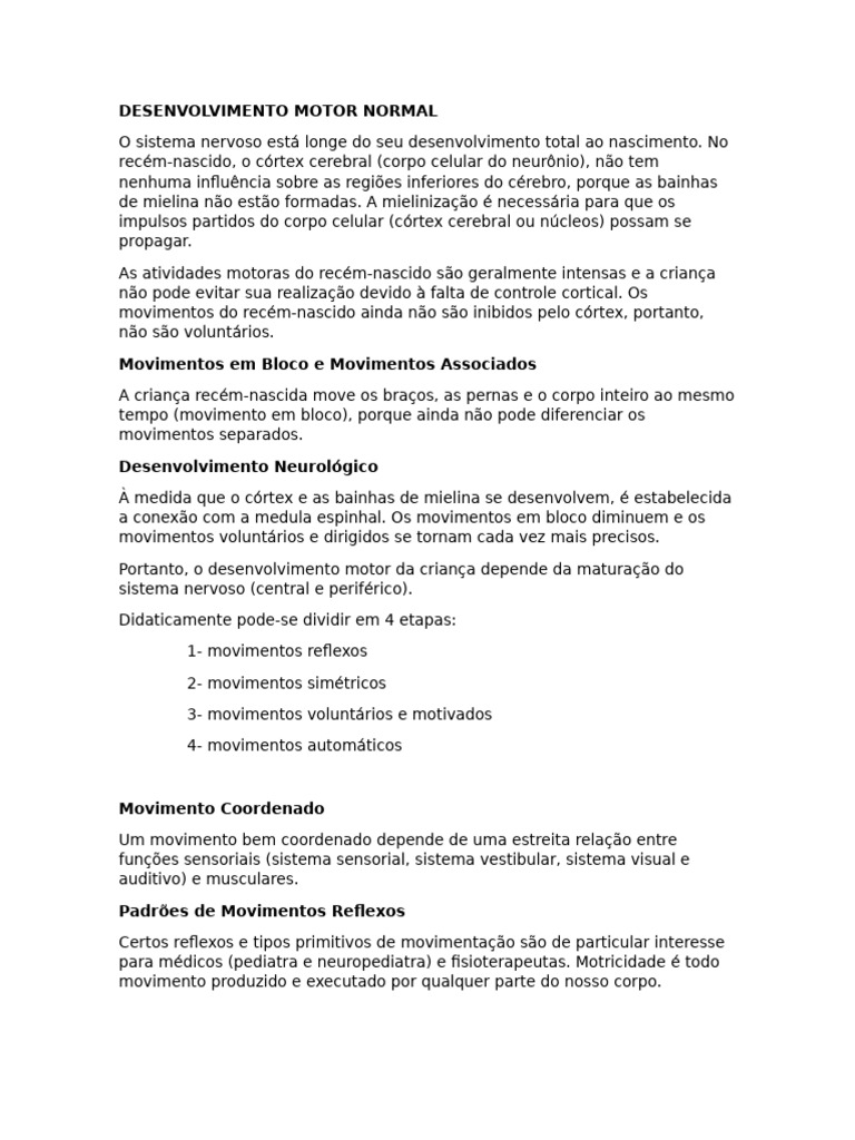 Desenvolvimento Motor Normal | PDF