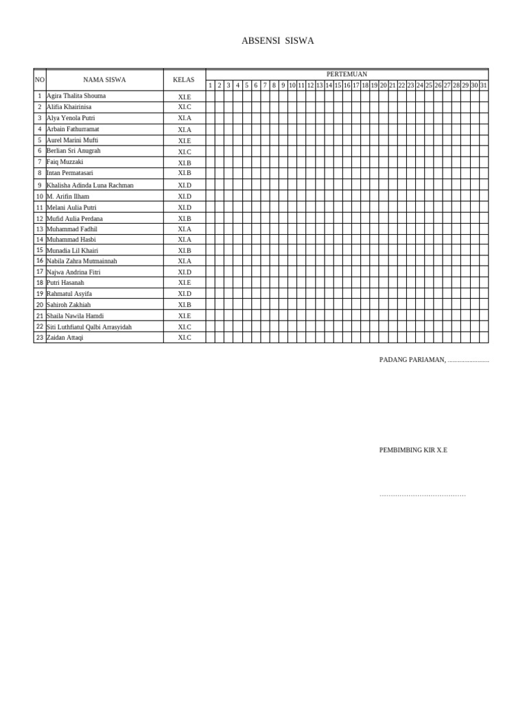 Absen Siswa 17-18 | PDF