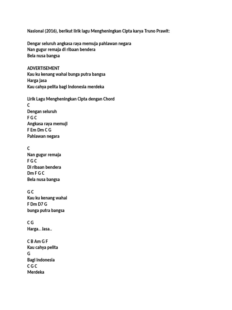 Teks Lirik Hening Cipta | PDF