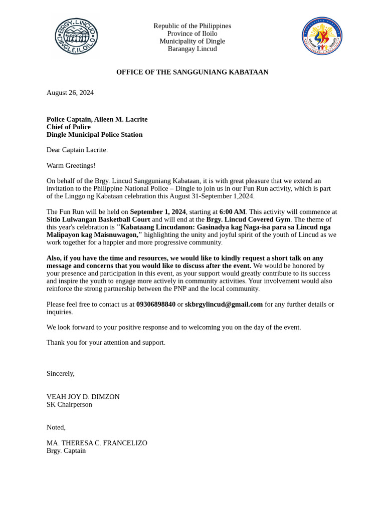 Request Letters - Linggo NG Kabataan | PDF