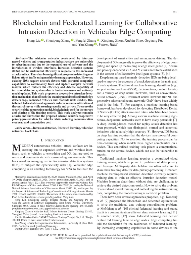 Blockchain and Federated Learning For Collaborative Intrusion Detection in Vehicular Edge ...