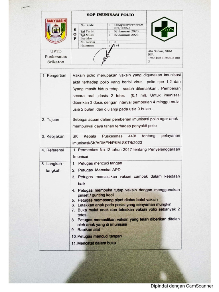 4.3.1.d. Sop Imunisasi Polio | PDF