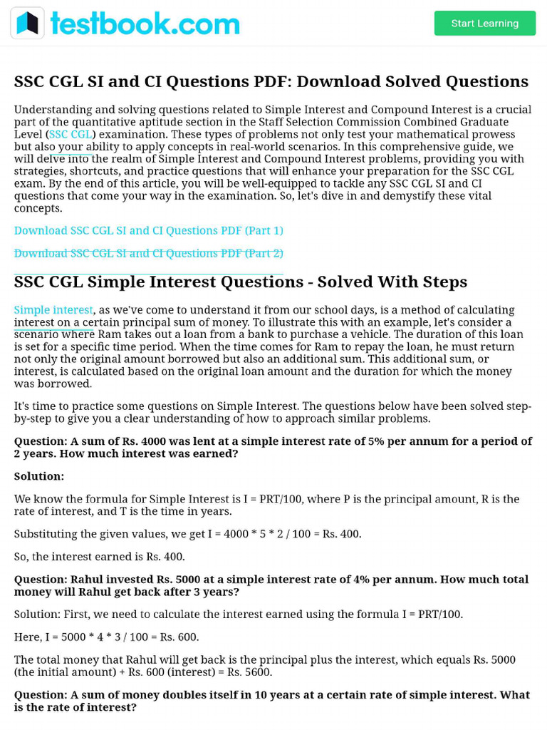 SSC CGL SI and CI Questions PDF - Download Solved Questions | PDF