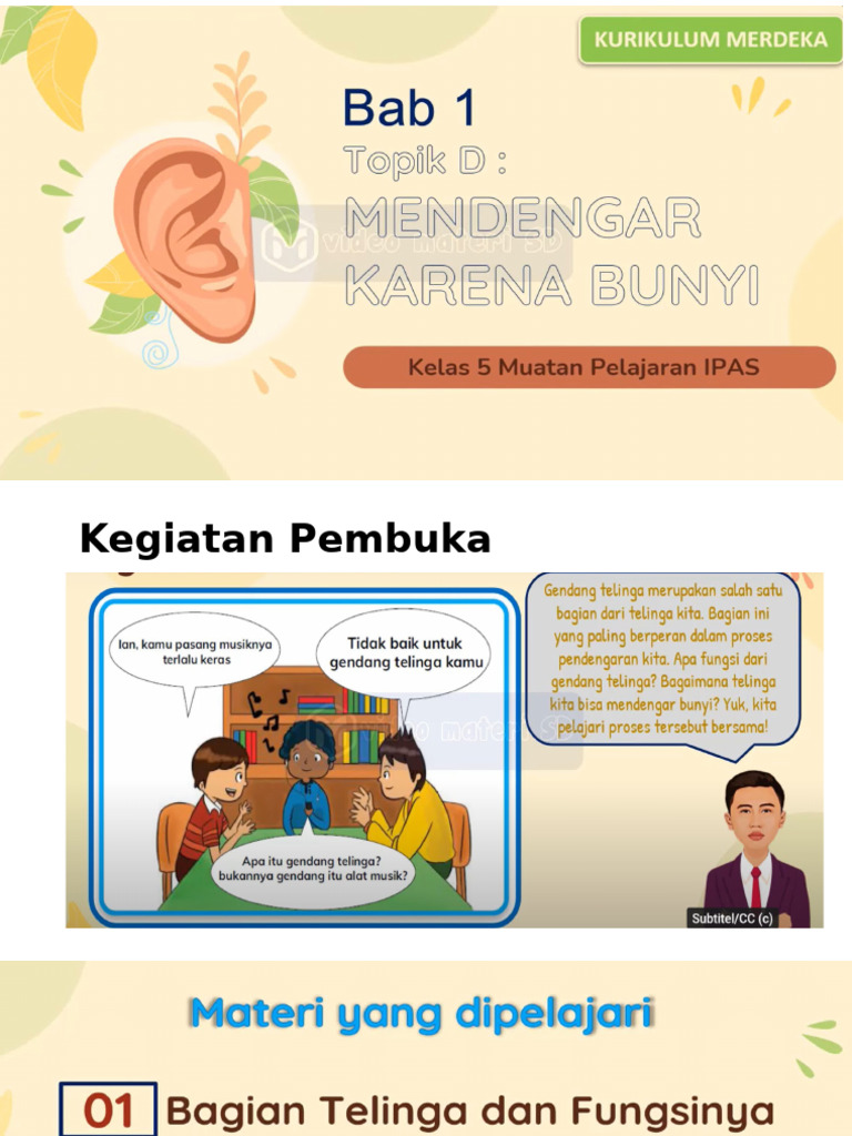 Ipas KLS 5 Bab 1 Mendengar Karena Bunyi | PDF