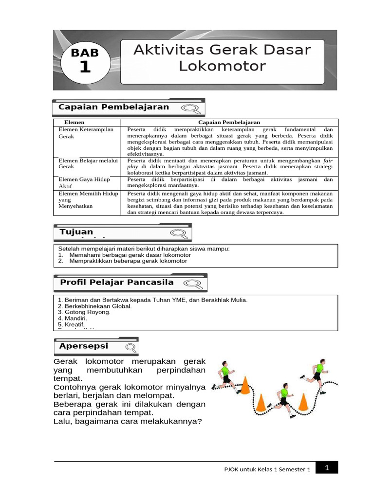 Modul Gerak Dasar Lokomotor Kelas 1 PJOK (2) | PDF