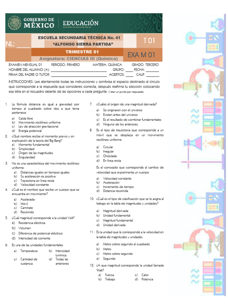 EXAMEN M 01 QUÌMICA | PDF
