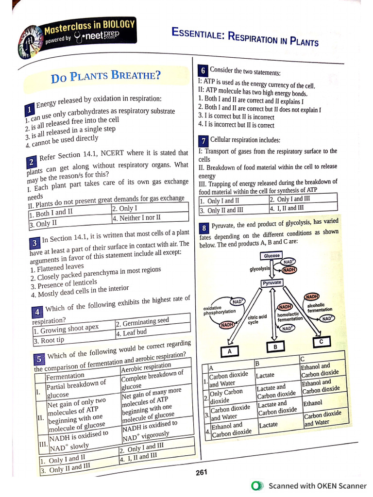 Respiration in Plants (Mib) @neetoxphillic | PDF